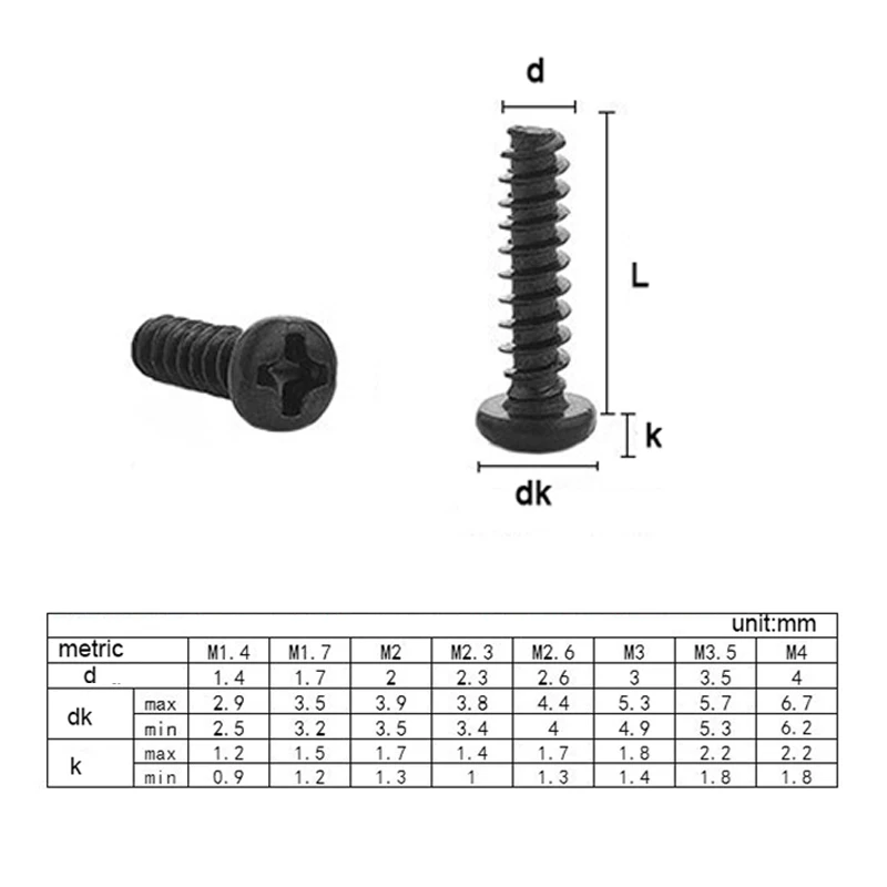 VIS,M1.7 (200pcs)-3mm--Micro Vis Phillips Autotaraudeuses Noires, M1 M1 ...