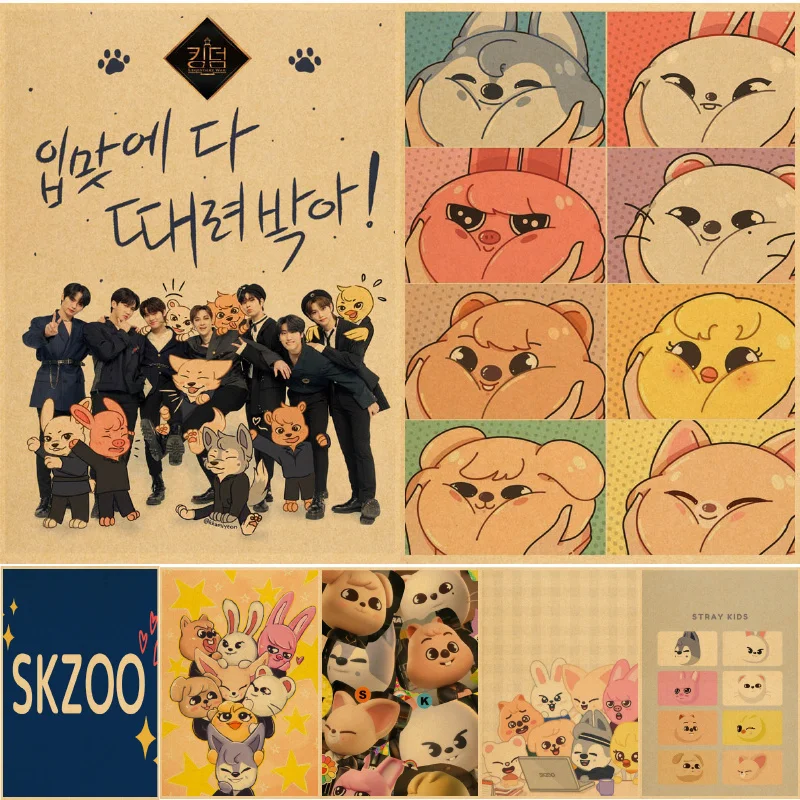 Retro Cartoon Skzoo Poster Kraft Paper Art Wall Painting Kawaii ...