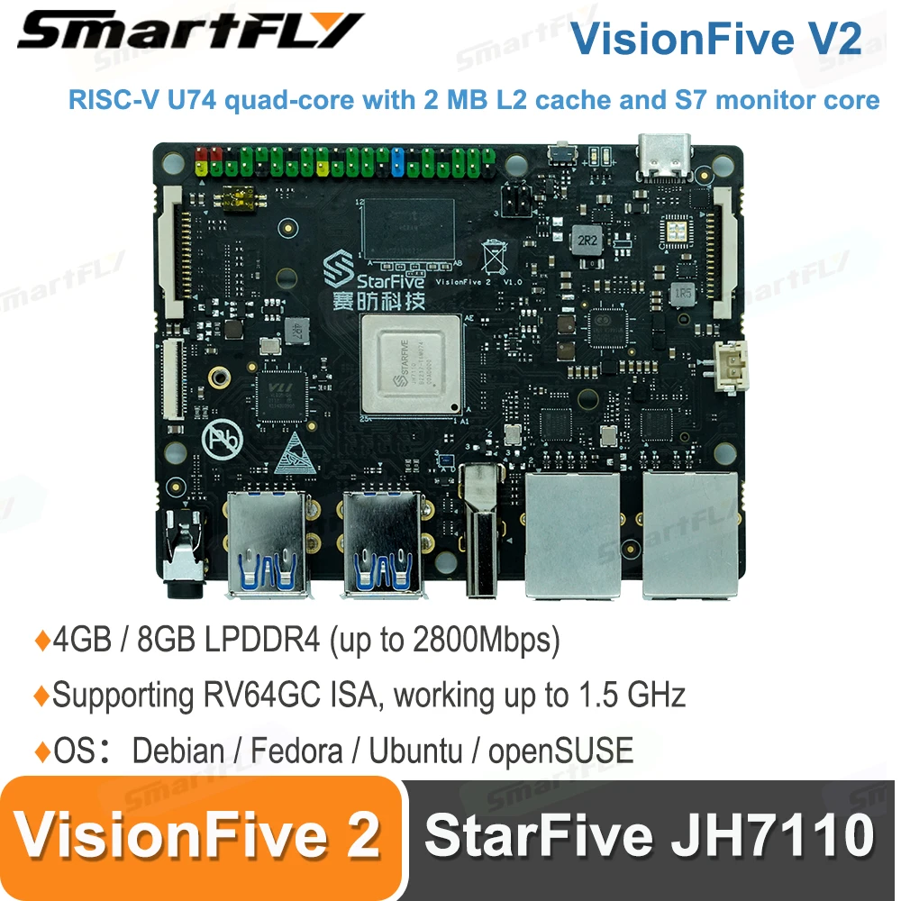 VisionFive 2 쿼드 코어 RISC V dev 보드 StarFive JH7110 쿼드 코어 RISC V 단일 보드 컴퓨터 (SBC) 통합 3D GPU, 4G/8G ...
