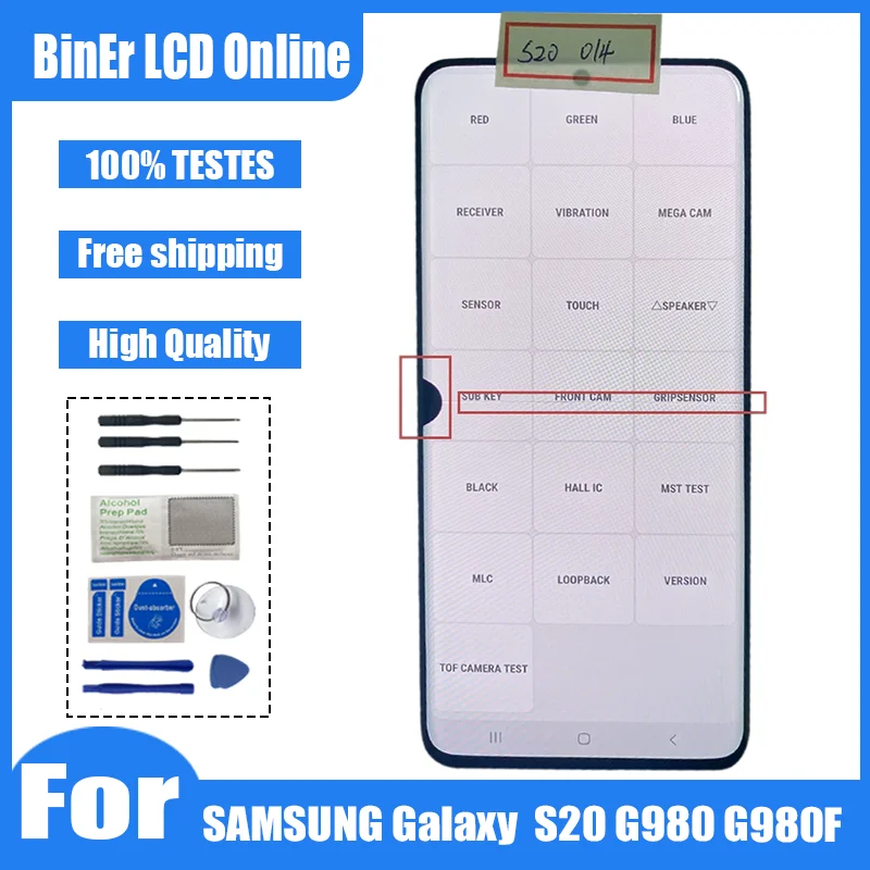 100% 테스트 된 S20 LCD 삼성 갤럭시 S20 G980 G980F 디스플레이 터치 스크린 디지타이저 어셈블리 라인 및 ...