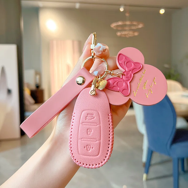 Genuine Leather Car Key Case Cover Shell Protect Keychain For Hyundai ...