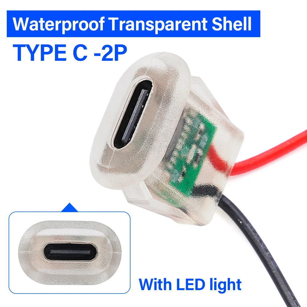 2pin USB Type-C 5A input charging socket with LED light Flat USB-C ...