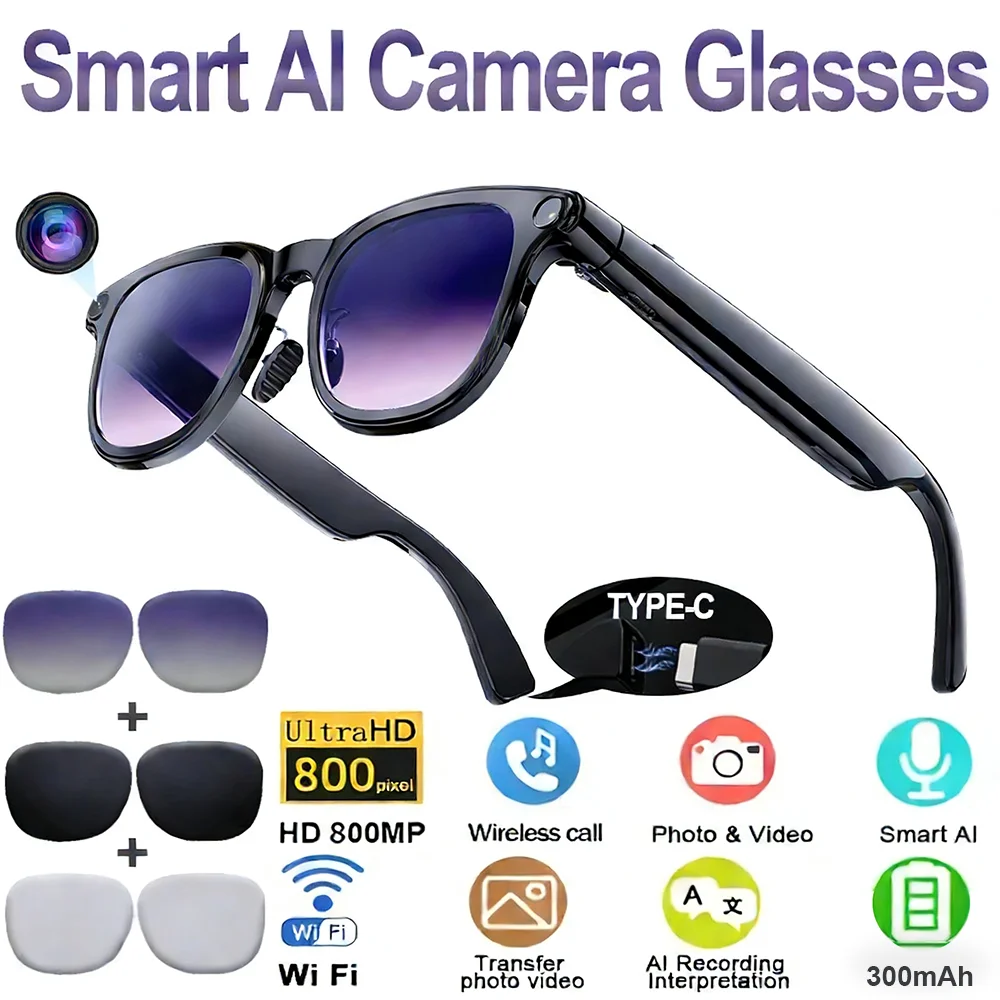 Nouvelles lunettes intelligentes 3 en 1 8k avec IA Bluetooth, caméra HD ...