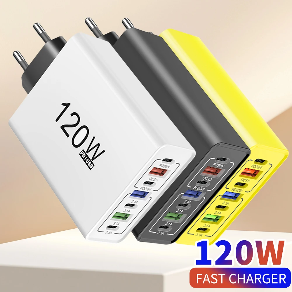 Type C 120W USB C Charger Multi Ports Fast Charge Phone Charger Adapter ...