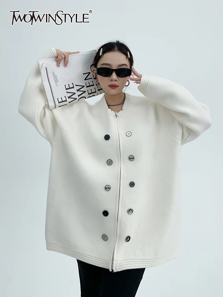 TWOTWINSTYLE-Solid-Patchwork-Double-Breasted-Casual-Coats-For-Women ...