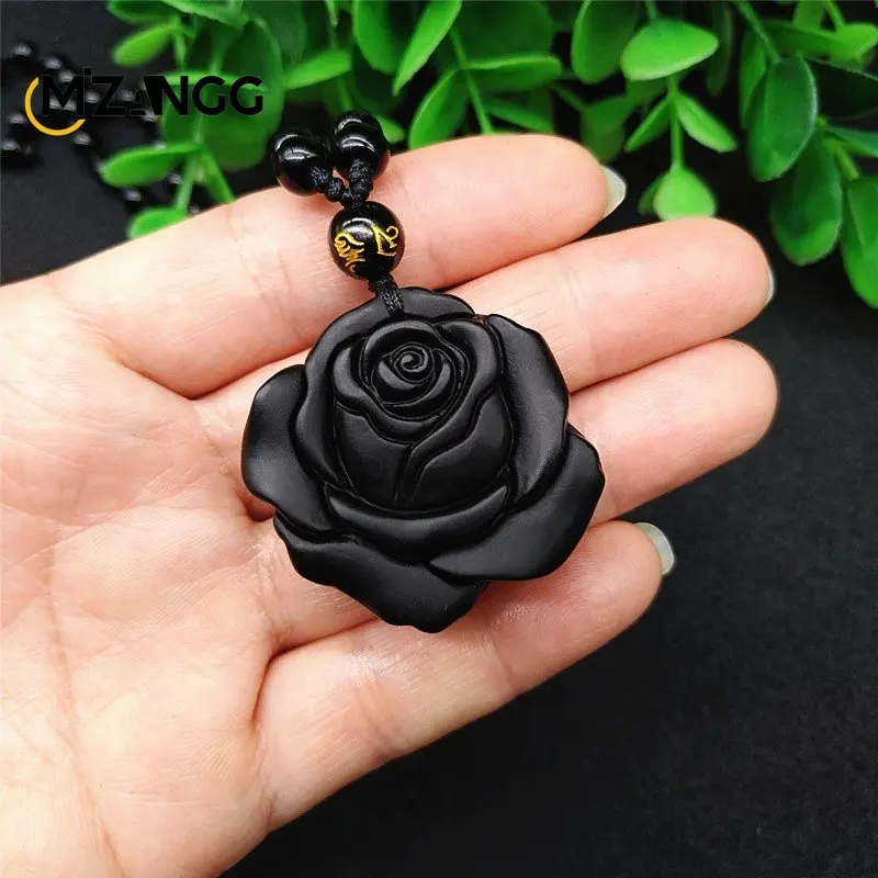 Obsidian-Rose-Pendant-Personalized-Black-Rose-Hand-carved-Fashion ...