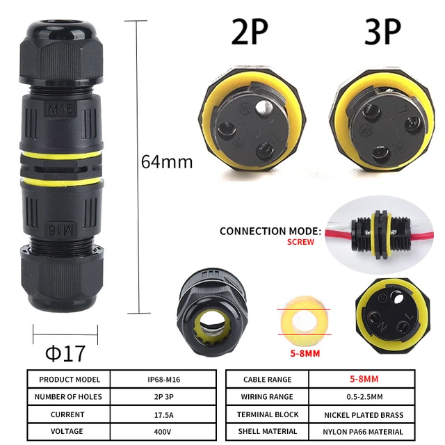 IP68 M16 M20 M25 Male Female Docking Connector Waterproof 2/3/4/5 Pin ...