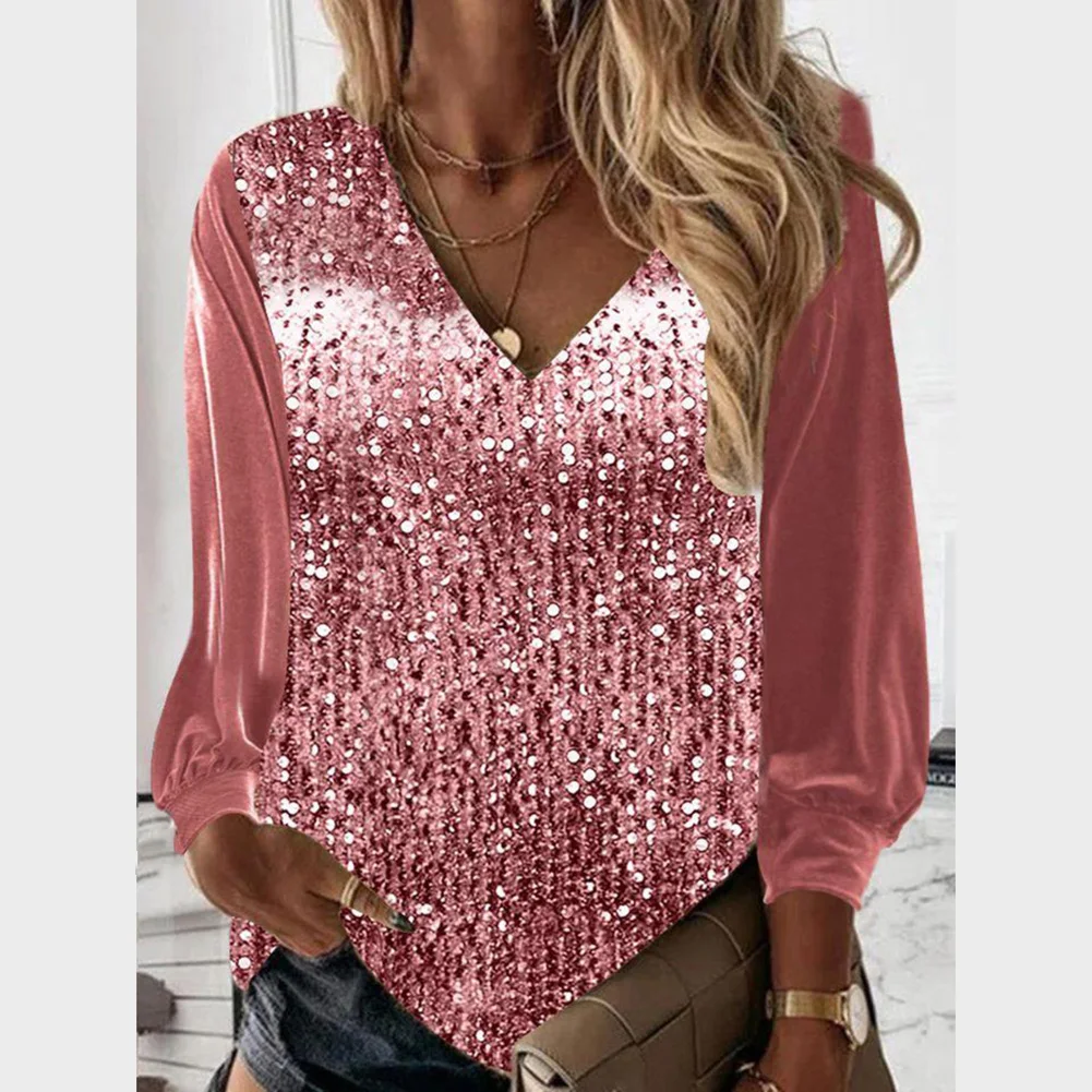 Sparkle Blouse Loose Sequin Top Polyester Fabric Moderate Elasticity ...