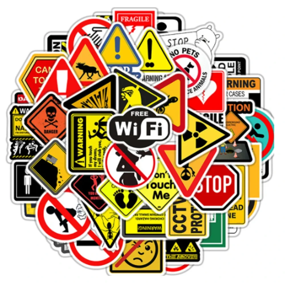 50PCS-Warning-Stickers-Danger-Banning-Skateboard-Fridge-Guitar-Laptop ...