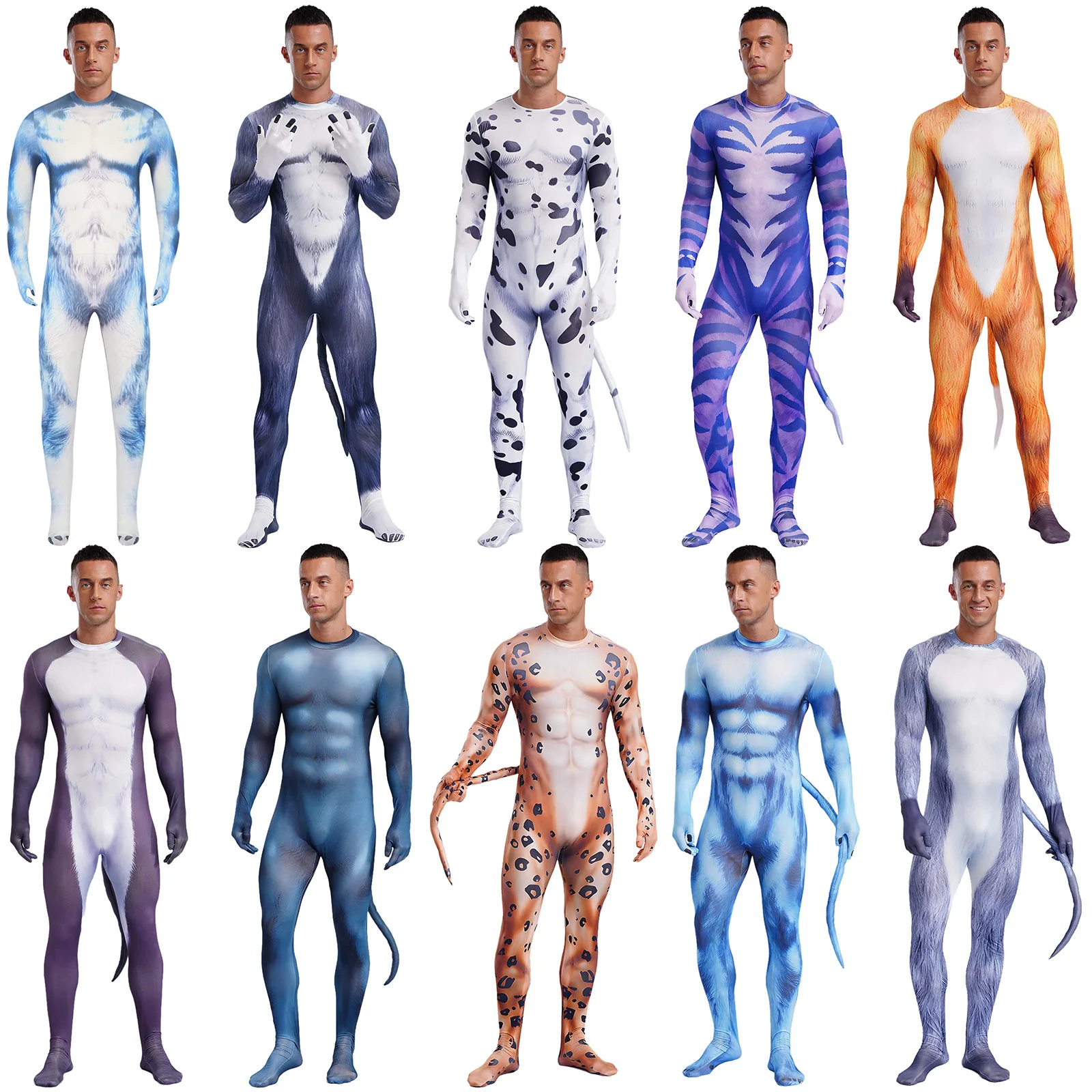 Adult Mens Wild Animal Cosplay Costume Full Cover Beast Zentai Petsuit ...