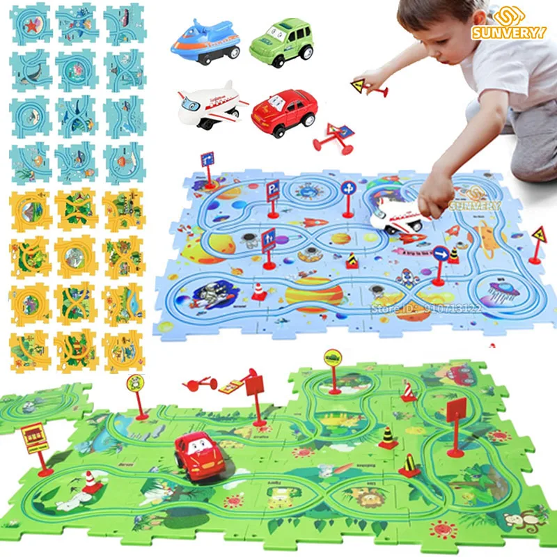 Puzzle-Racer-Kids-Car-Track-Set-Plastic-Floor-Puzzles-for-3-4-5-6-Year ...