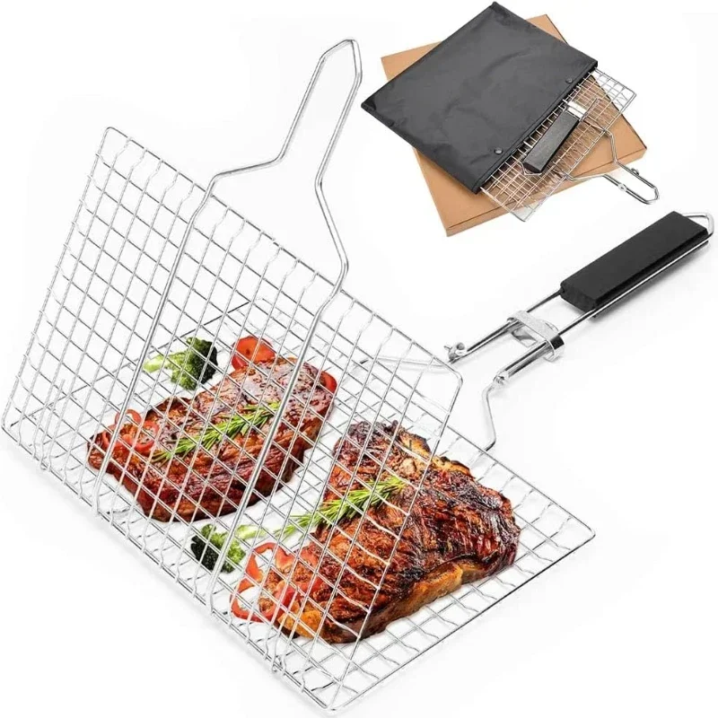 Grill-Basket-Portable-Stainless-Steel-BBQ-Fish-Basket-Grill-Rack ...