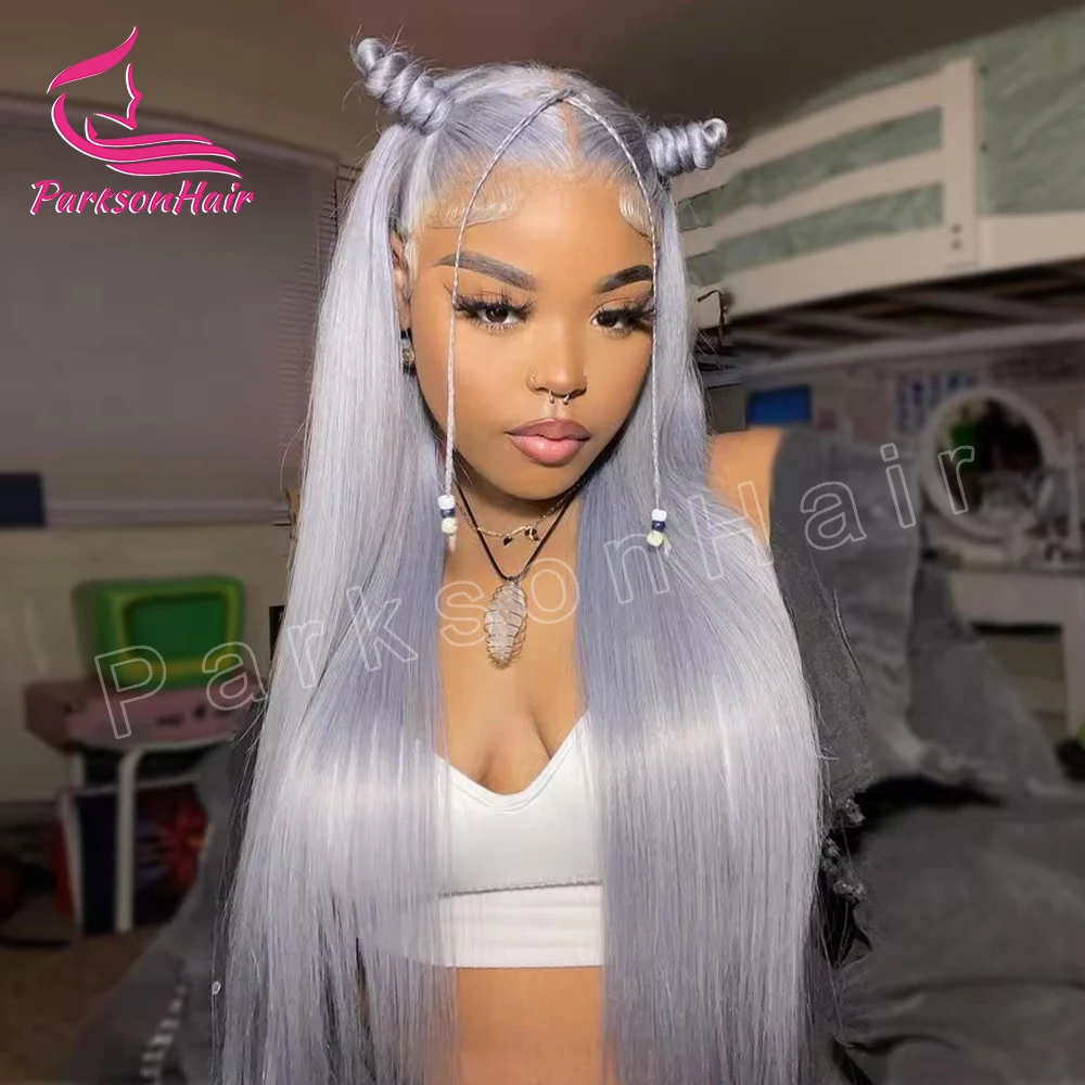 Transparent-13x4-13X6-Lace-Frontal-Wig-Brazilian-Straight-Silver-Grey-Lace-Front-Colored-Human ...