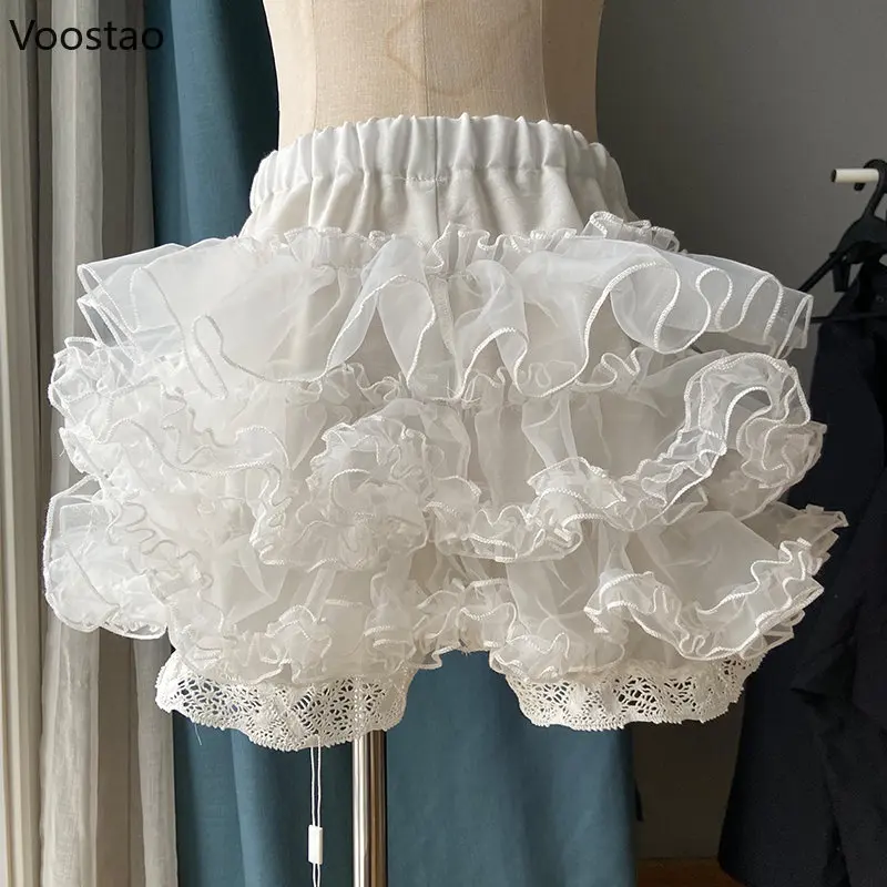 Kawaii Lolita Safety Short Pants Japanese Women Gothic Y2k Mesh Fluffy ...