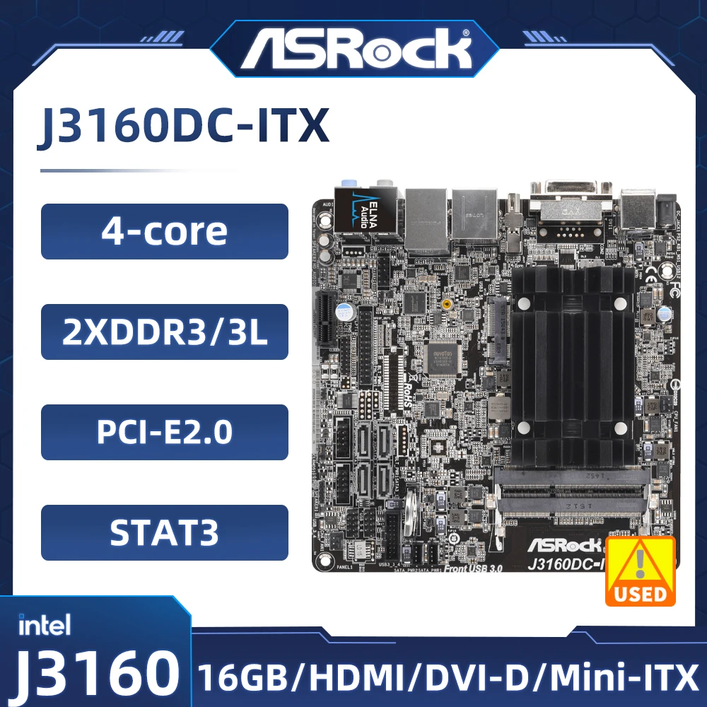 ASRock-J3160DC-ITX-Motherboard-Intel-Quad-Core-Processor-J3160-2xDDR3 ...