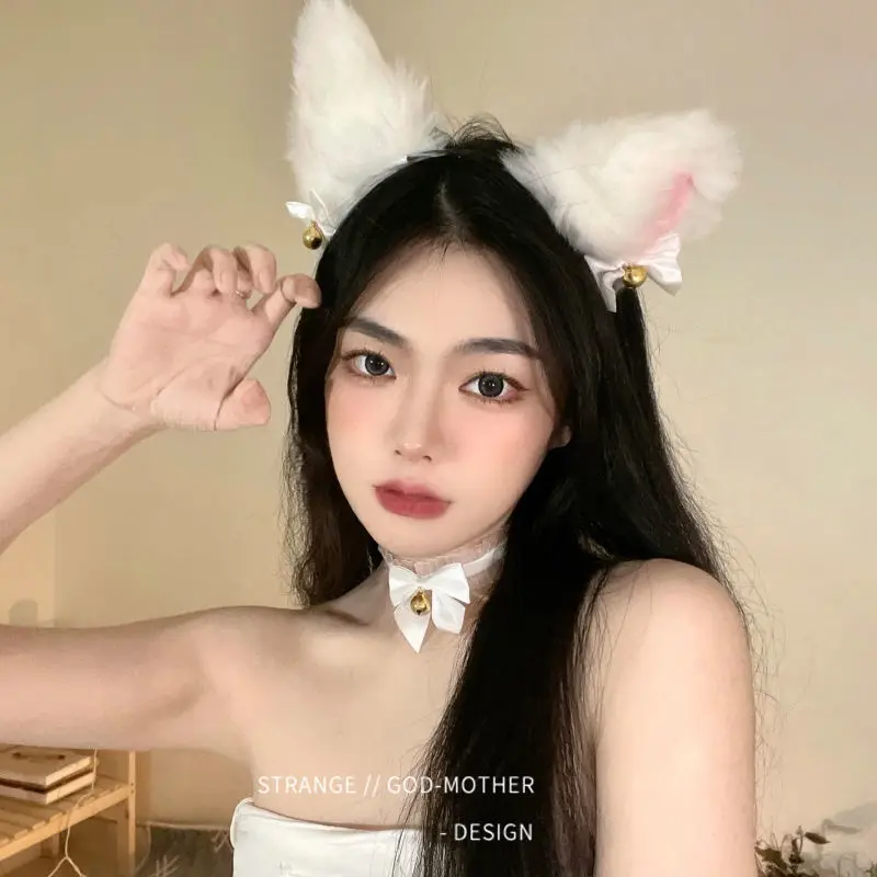 Cat Ear Headband Bells Necklace Set for Women Cosplay Cute Furry Cat ...