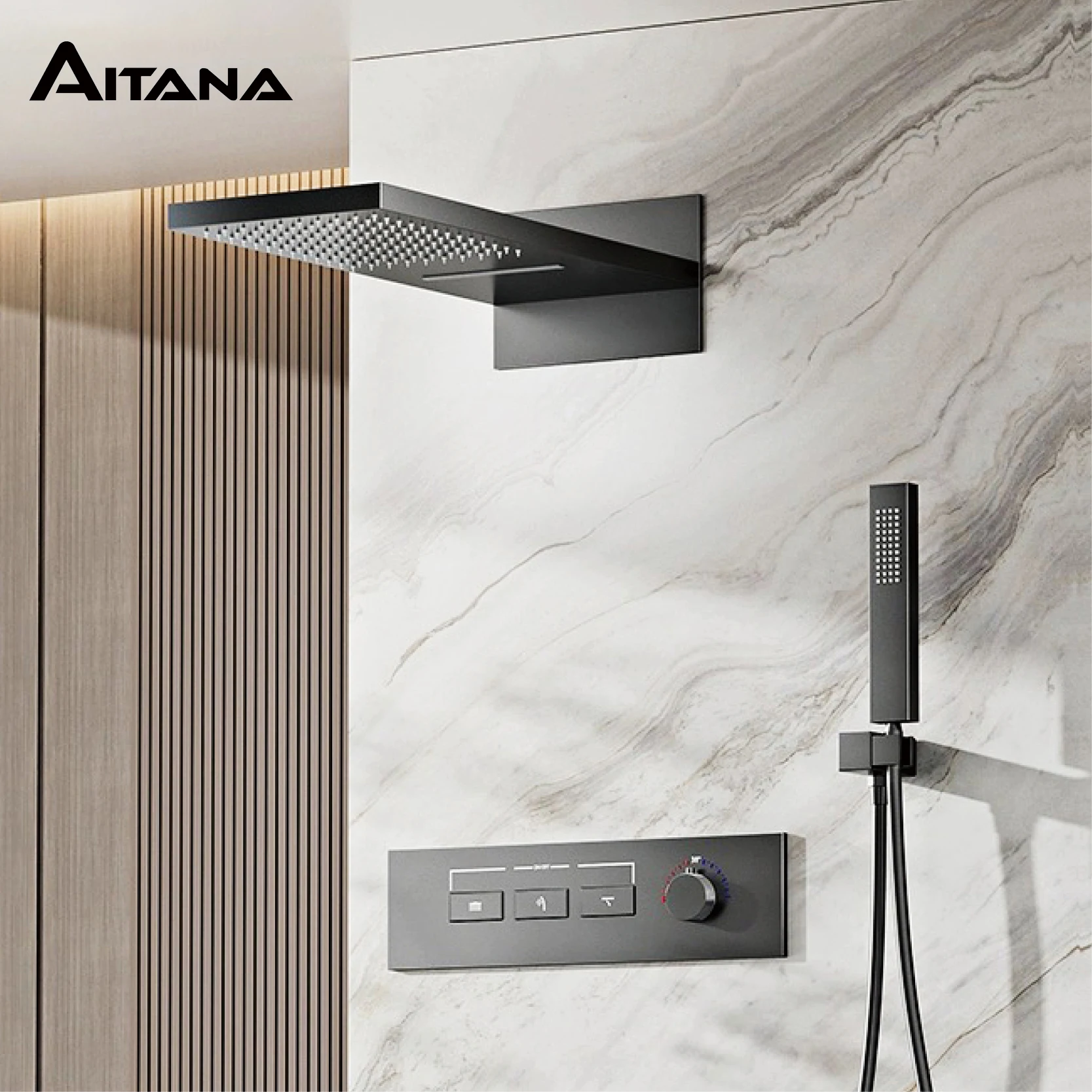 Black-luxury-brass-constant-temperature-shower-system-Wall-mounted ...