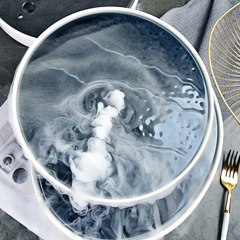 Ceramic Dry Ice Tableware Creative Smoking Dish Plate Hot Pot ...