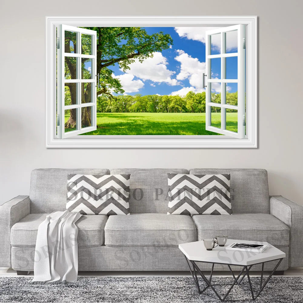 Modern-Scenery-3D-Wall-Art-Design-Canvas-Painting-Pretend-Window ...