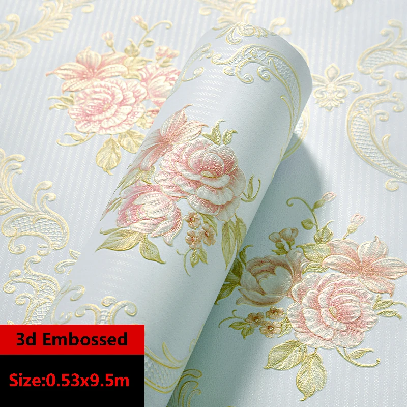 3D Embossed European Style Large Flower Wallpaper Living Room Bedroom ...