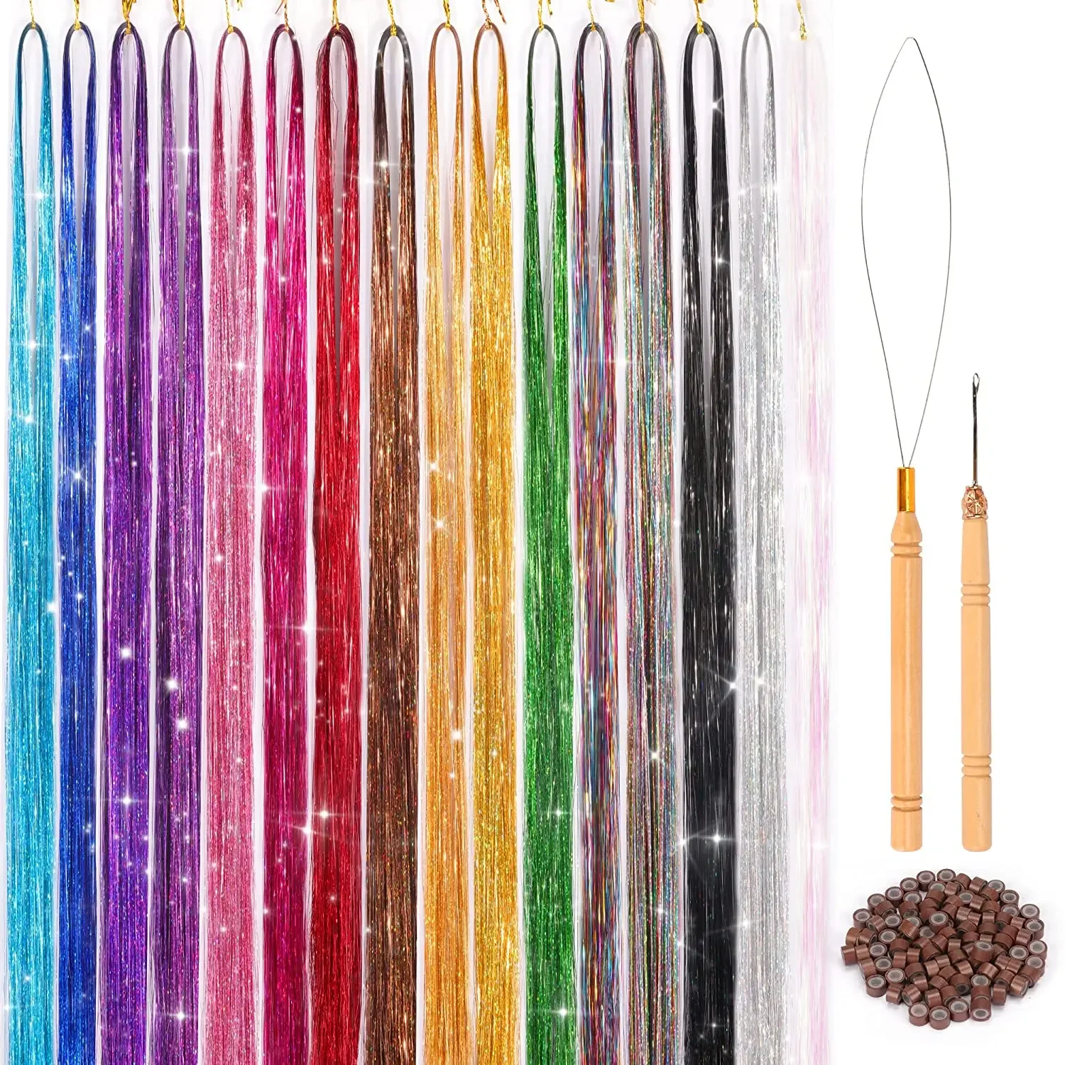 20-Colors-Sparkling-Shiny-Tinsel-Hair-Extensions-Colorful-Holographic ...