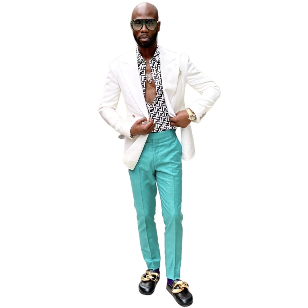 Moda-blazer-branco-com-cor-turquesa-cal-a-terno-masculino-fino-ajuste-2 ...