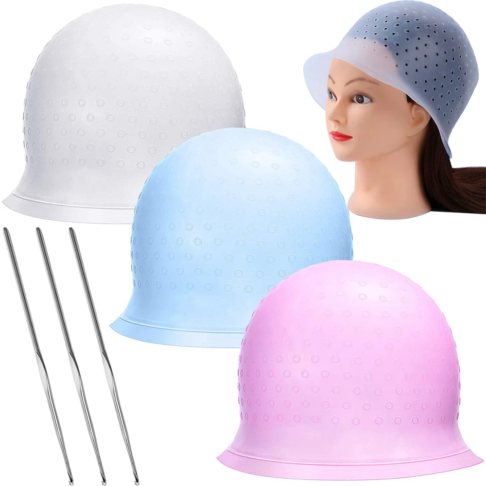 Highlighting Cap Silicone Hair Dye Cap Hook Needle Reusable Frosting ...
