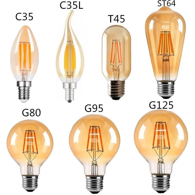 LED-Edison-Filament-Light-Retr-Bulb-Brown-Golden-T45-G80-G95-G125-4W-8W ...