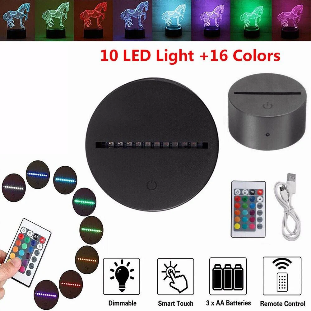 Acrylic 3D LED Lamp Base Table Night Light Base LED 7 Color Adjust ABS ...