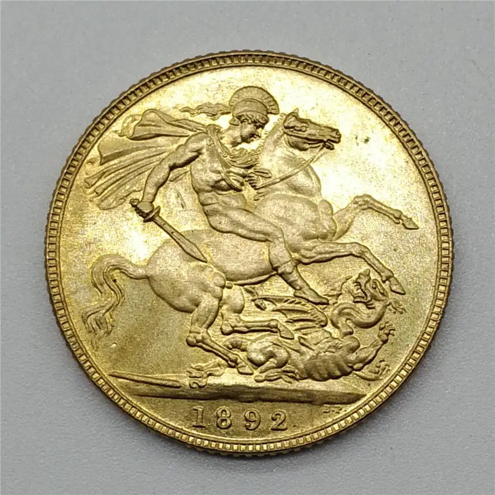 1892-UK-United-Kingdom-Queen-Victoria-Gold-Coins-Knight-Sovereign-Brass ...