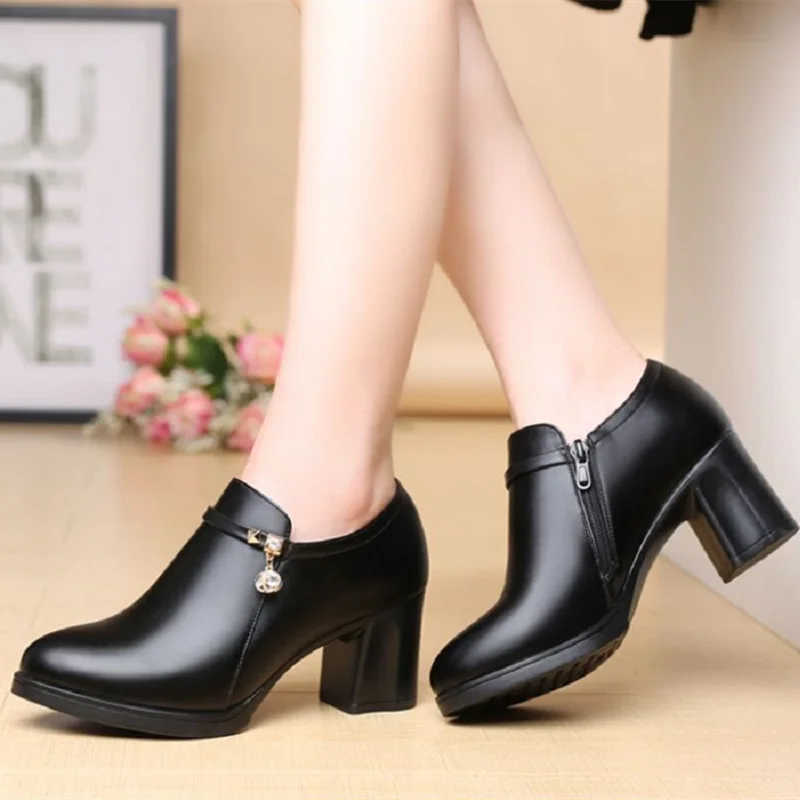 Women Casual Sweet High Quality Black Square Heel Autumn Ankle Boots ...