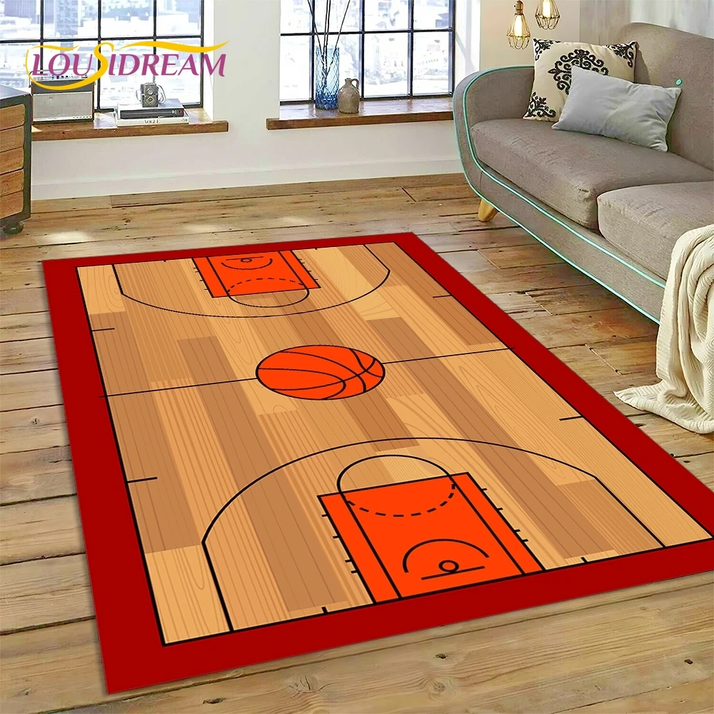 Basketball Court Frame Cartoon Area Rug – Non-Slip Carpet for Living ...