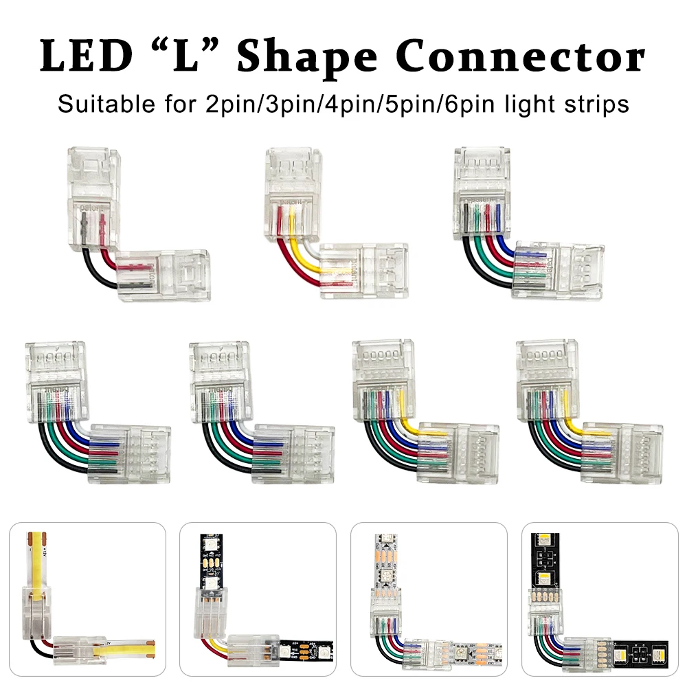 2-3-4-5-6PIN-LED-Strip-Solderless-Connector-Transparent-L-Shape-Cover ...