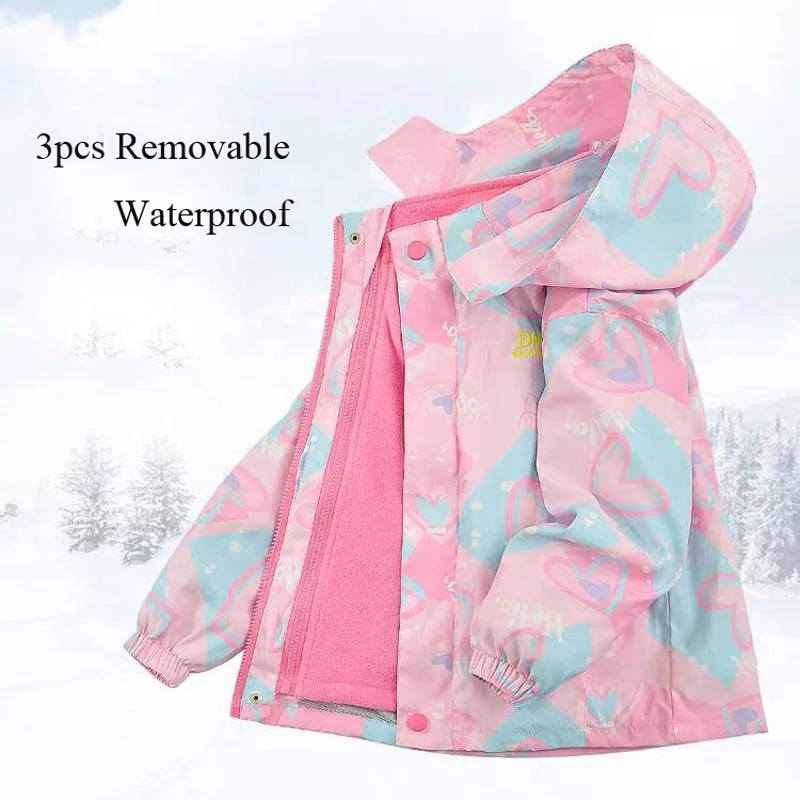 Waterproof-Hooded-Coat-Kids-Cartoon-Girls-Lovely-Warm-Removable-Fleece ...