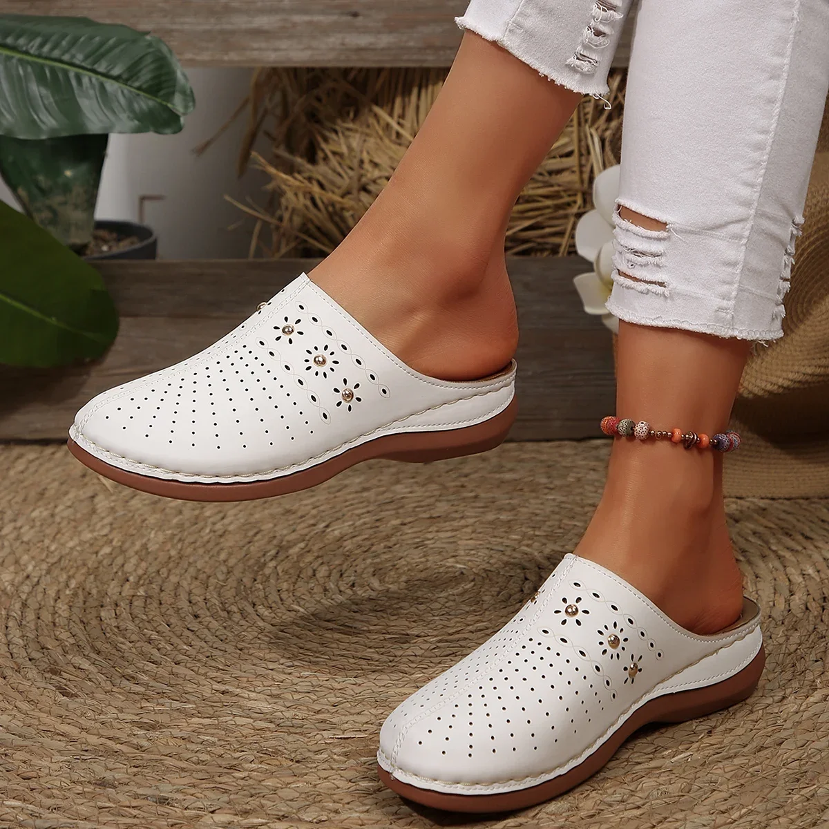 Lightweight Wedge Heel Mules Slippers Women Summer Hollow Out Slides ...