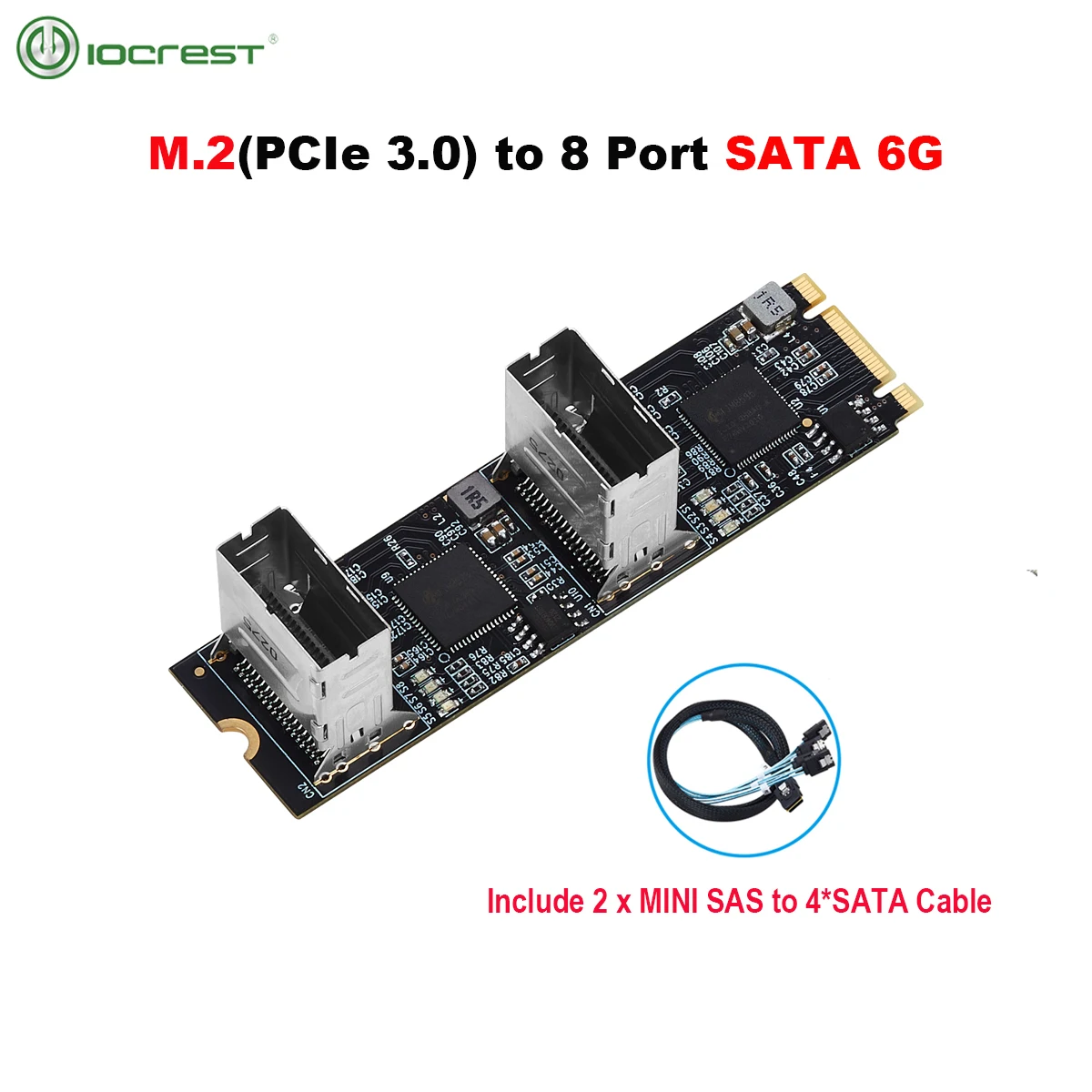 IOCREST M.2 PCIe3.0 to 8 Ports SATA 6G Multiplier Controller Card B/M ...