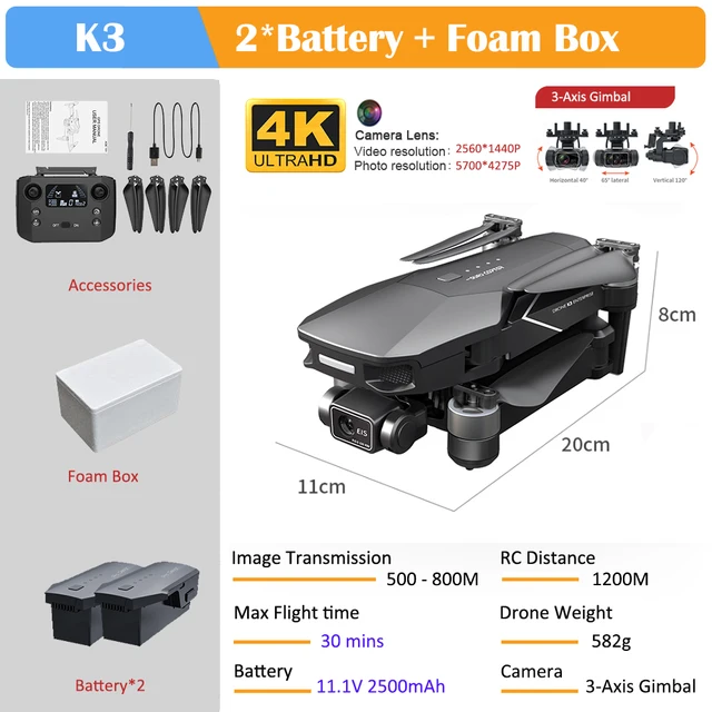 VISUO ZEN K1 PRO Updated K3 MAX 5G 4K Camera 3-Axis Gimbal GPS Dron ...