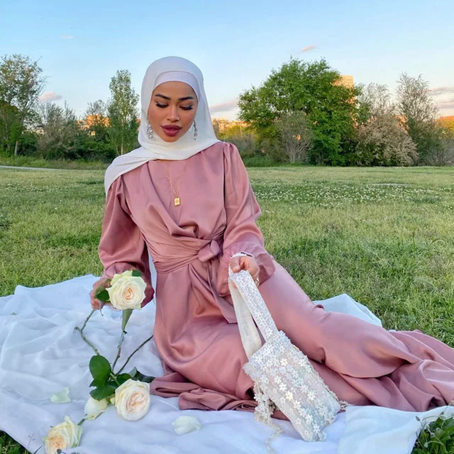 Summer Satin Abaya Hijab Muslim Wrap Dress Eid Mubarak Abayas for Women Dubai African Dresses ...