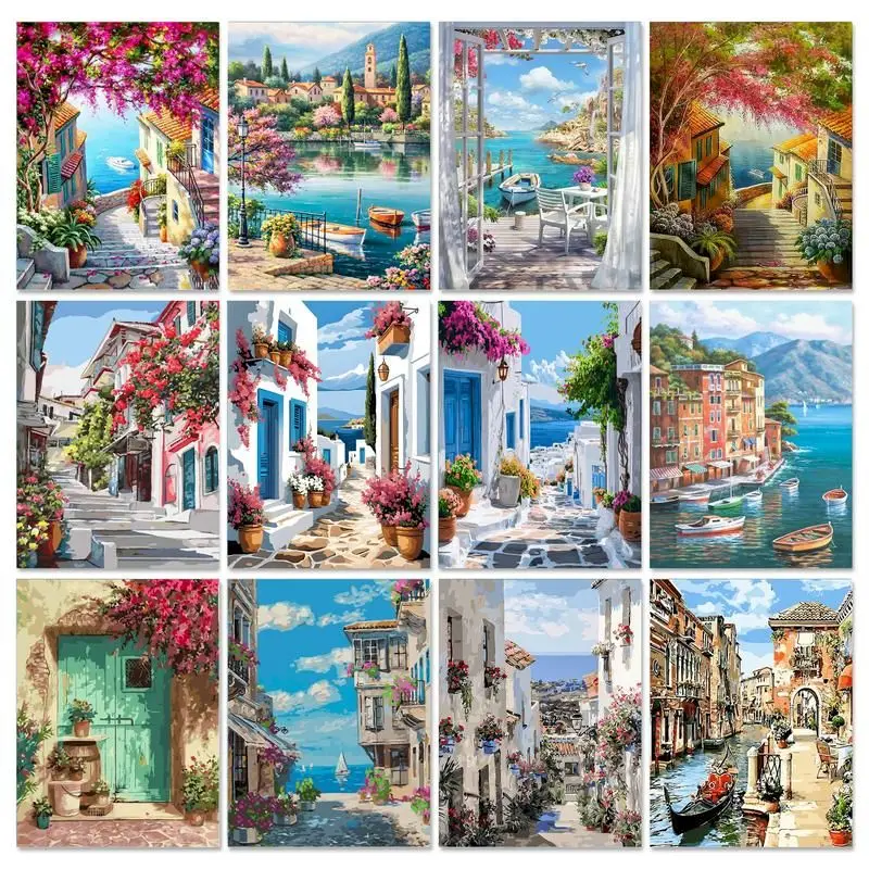GATYZTORY 60X75cm Paint By Numbers For Adults Seaside Town DIY ...