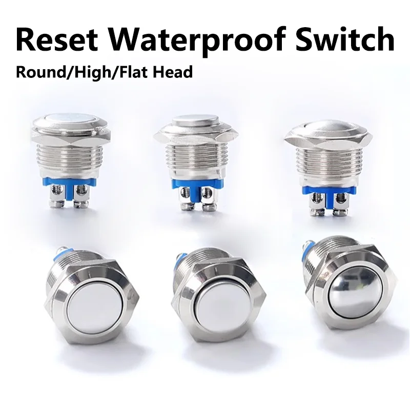 5PCS-16mm-Momentary-Reset-Metal-Push-Button-Switch-High-Flat-Head ...