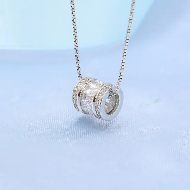 925 Sterling Silver Necklace For Women Round Pendent Sparkling Pave CZ ...