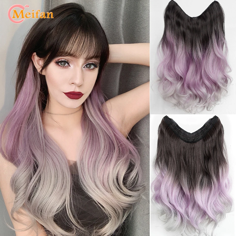 MEIFAN Synthetic Long Wavy Curly U Shaped Half Head Wig for Women Clips ...