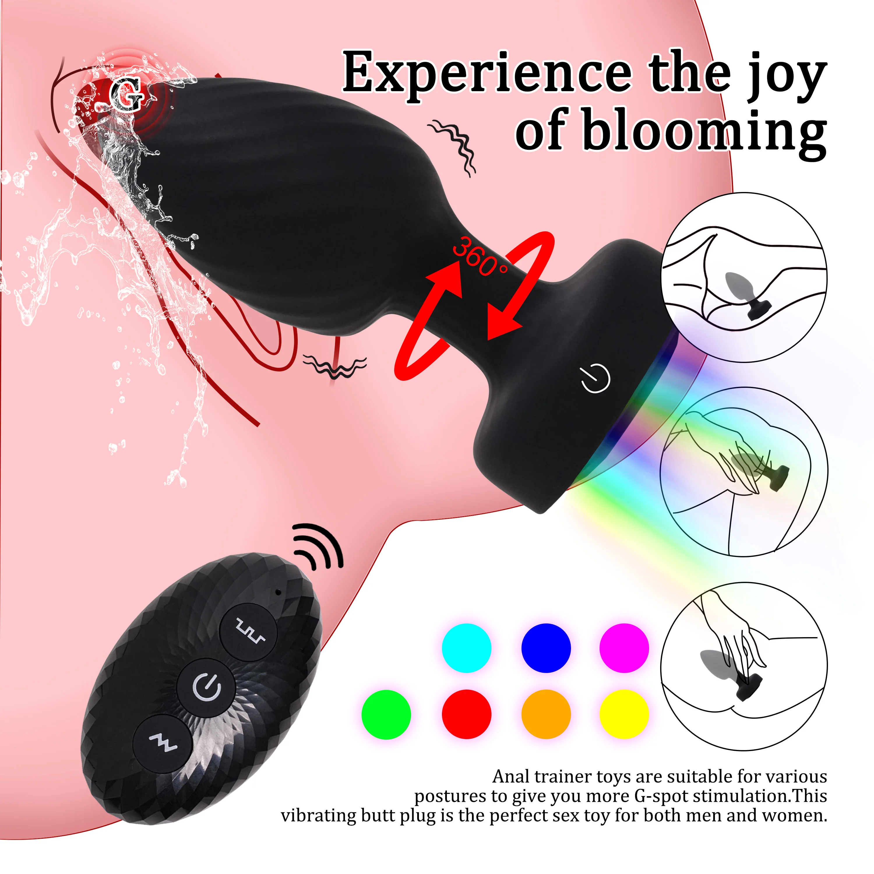 360 Rotation Vibrating Anal Plug Remote Control Vibrating Butt Plug