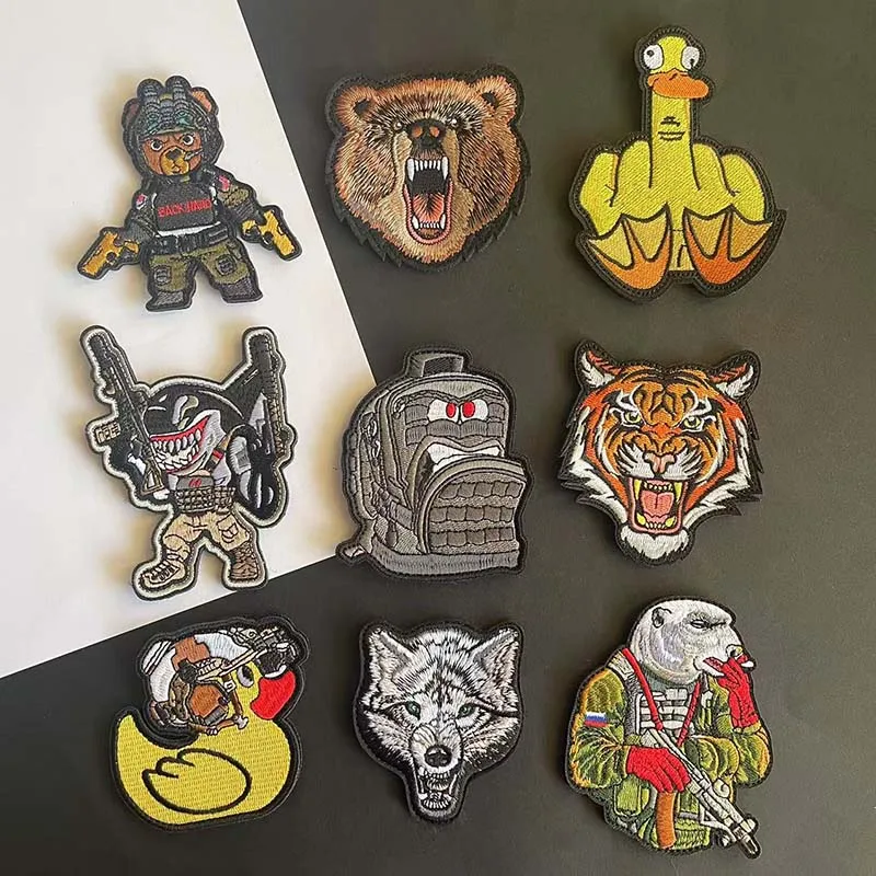 Funny Patches with Hook and Loop,Tactical Animals Badges Bear,Shark ...