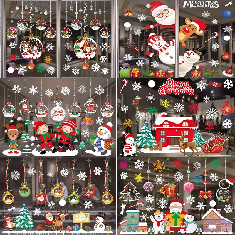 Merry Christmas Decoration Window Stickers Santa Claus Reindeer ...