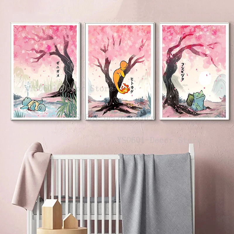 Japanese Style Pokemon Cherry Tree Poster And Prints Anime Charizard ...