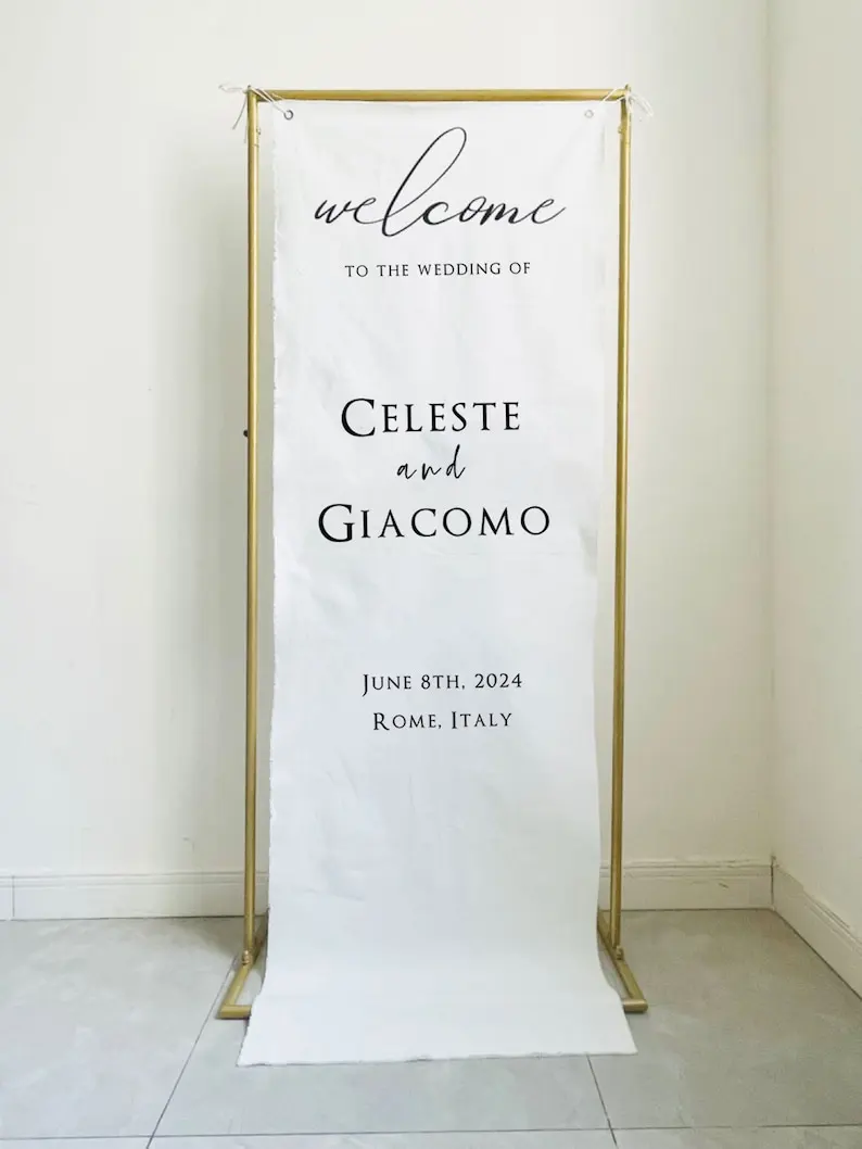 Eyelets-White-Linen-Wedding-Welcome-sign-signature-Fabric-Rustic-sign ...