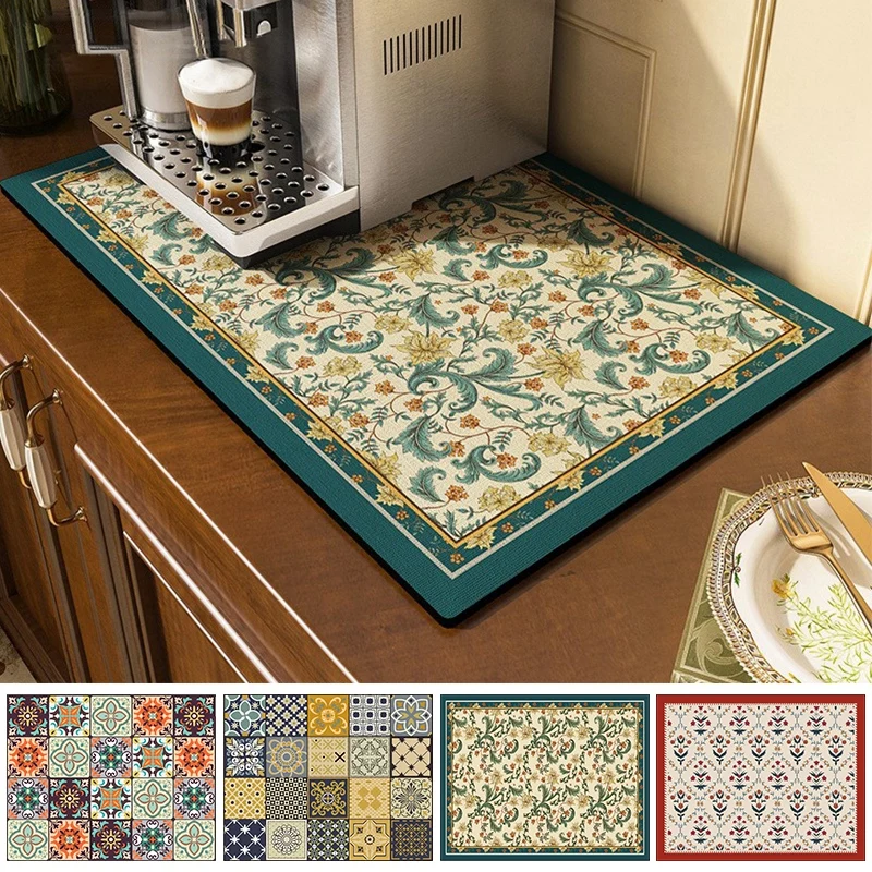 Kitchen-Dish-Mat-Absorbent-Dining-Table-Mats-Retro-Non-slip-Drain-Pad ...