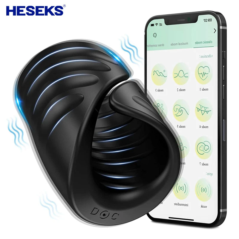Heseks masculino masturbador pênis treinamento vibrador com app controle atraso galo anel glans ...
