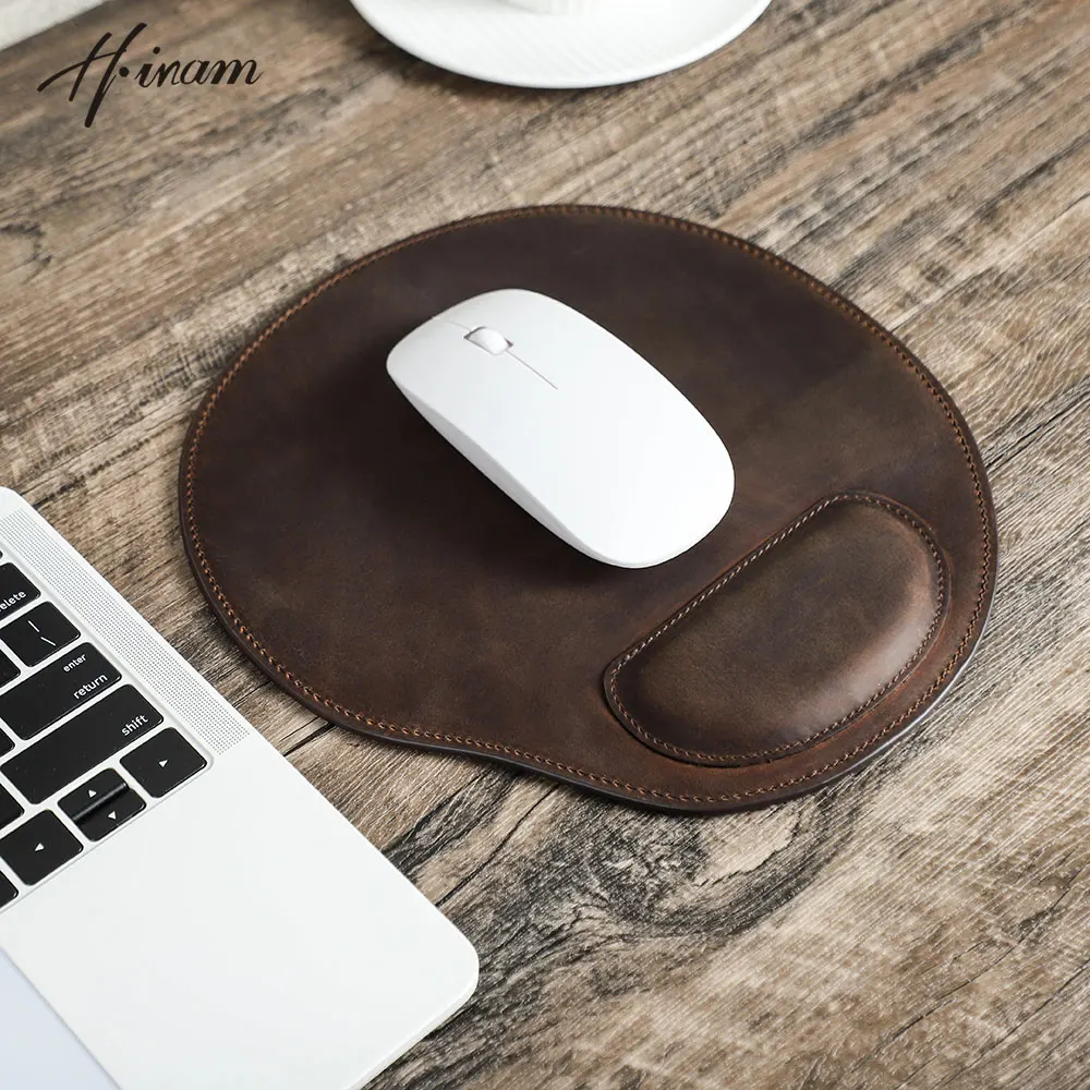 Vintage Cowhide Leather Mouse Pad with Comfortable Wrist Rest Durable ...